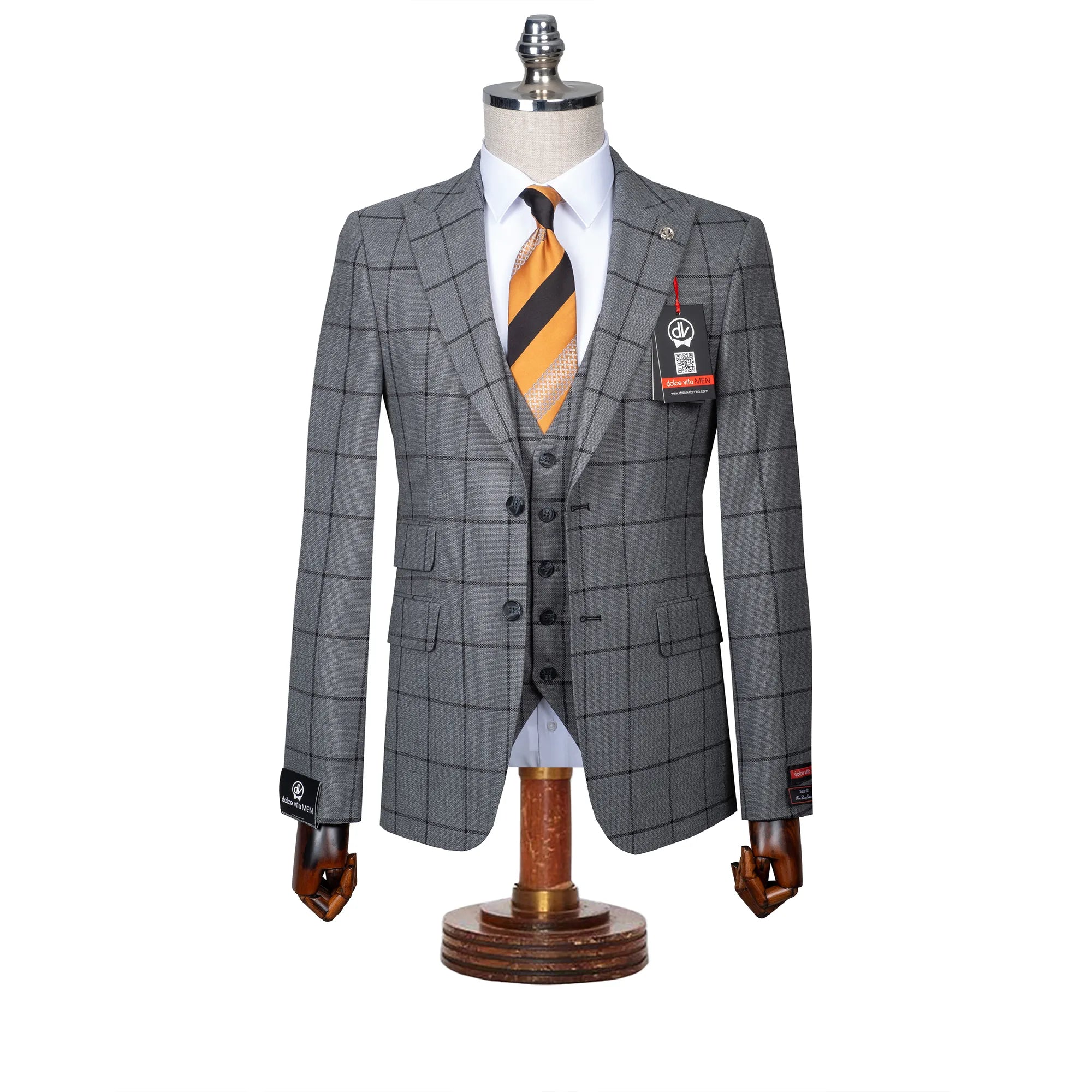 Roland | Dark Gray Windowpane 3-Piece Tailored-Fit Suit – VANITY HARVEST
