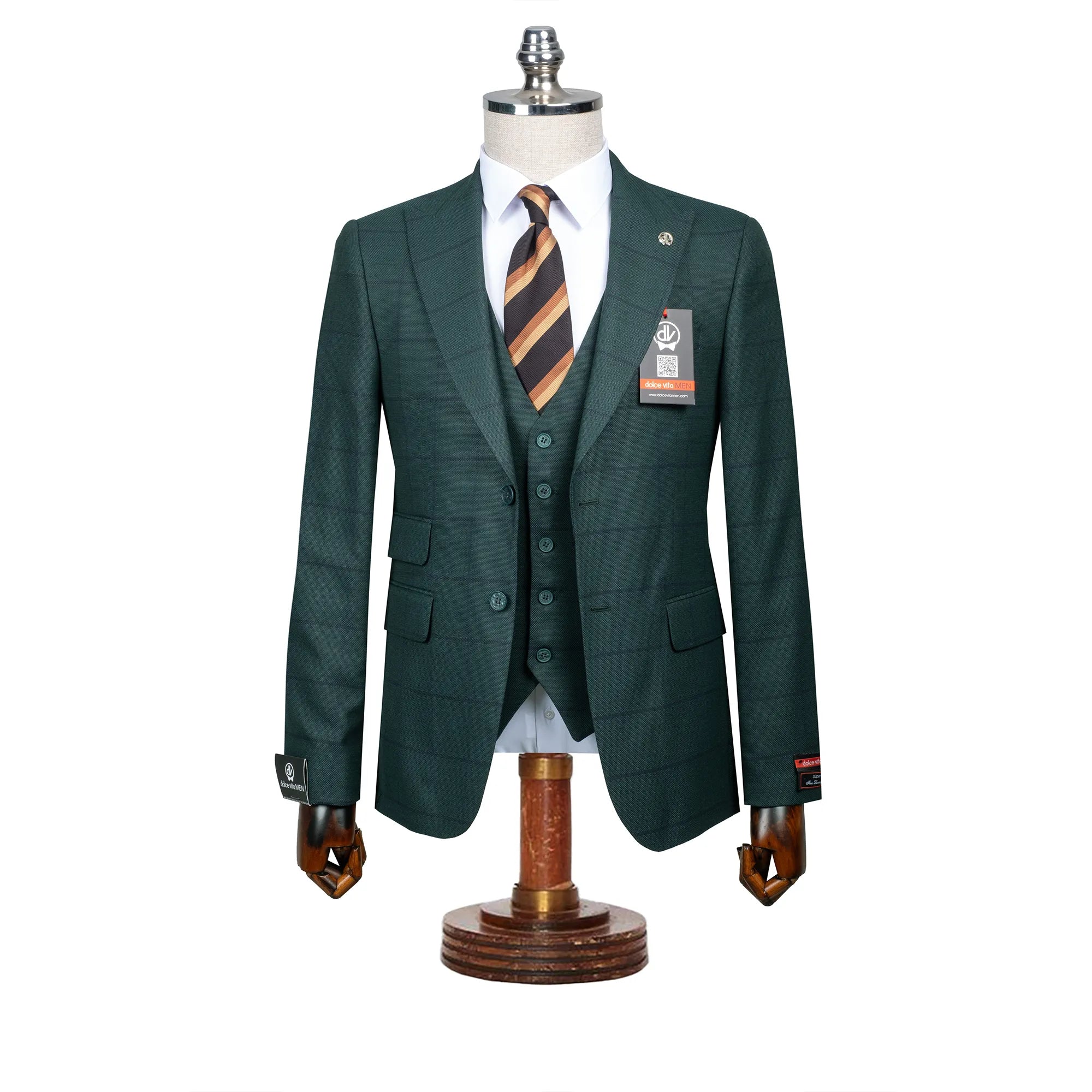 Roland | Dark Green Windowpane 3-Piece Tailored-Fit Suit – VANITY HARVEST